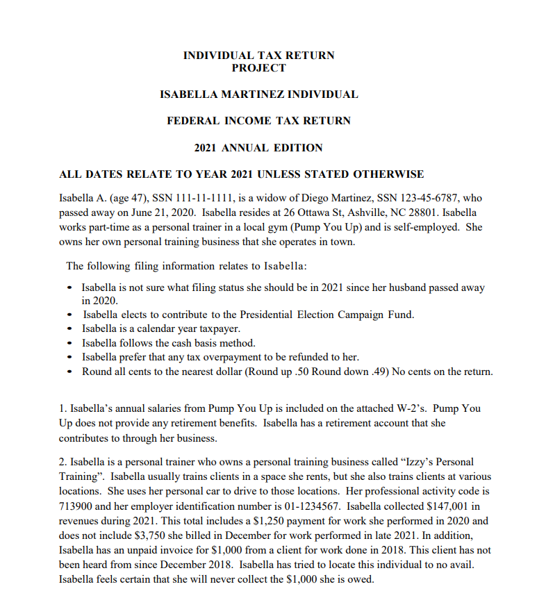 INDIVIDUAL TAX RETURN PROJECT ISABELLA MARTINEZ | Chegg.com