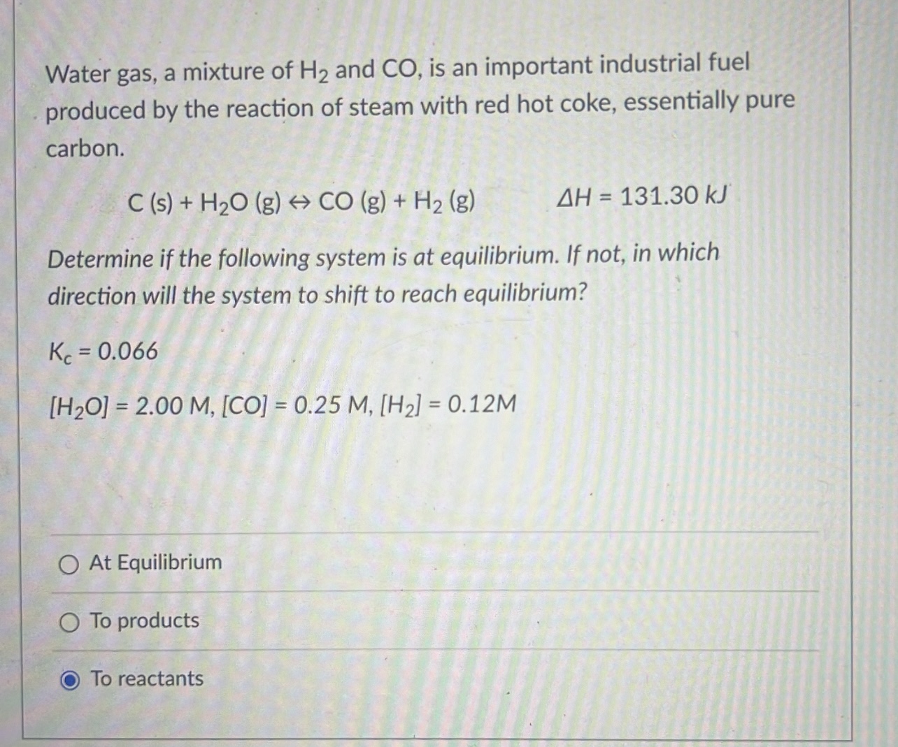 Solved Water gas, a mixture of H2 and CO, is an important | Chegg.com