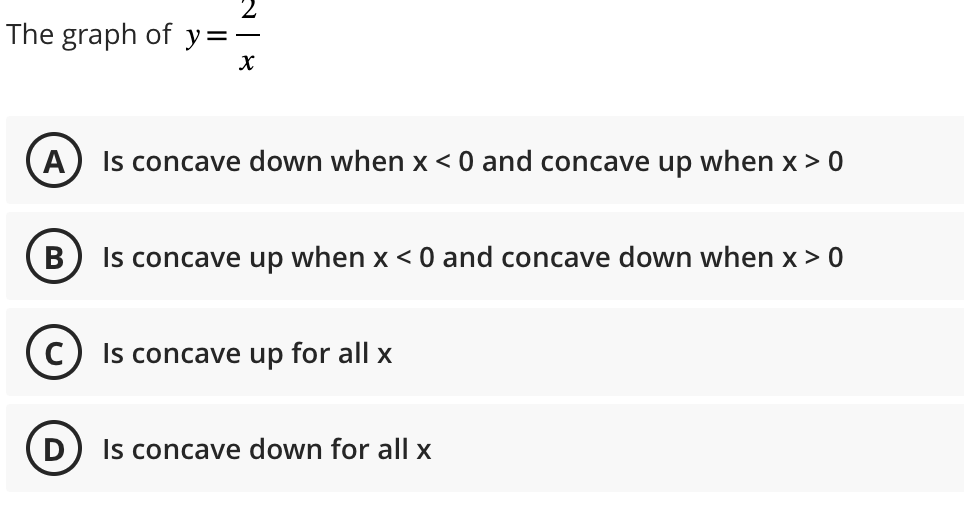 Solved graph of y=x2 Is concave down when x