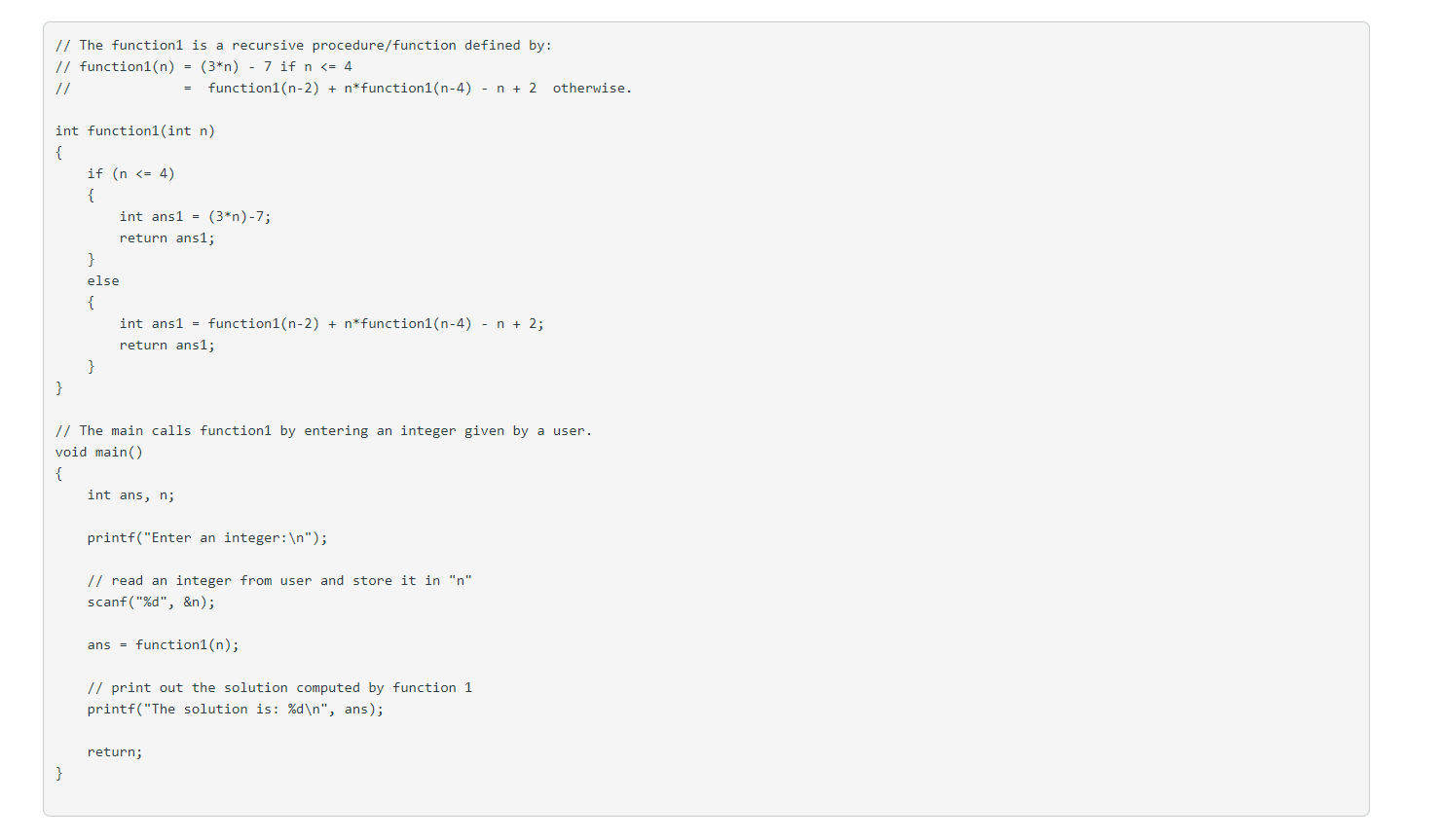 Solved // The function1 is a recursive procedure/function | Chegg.com
