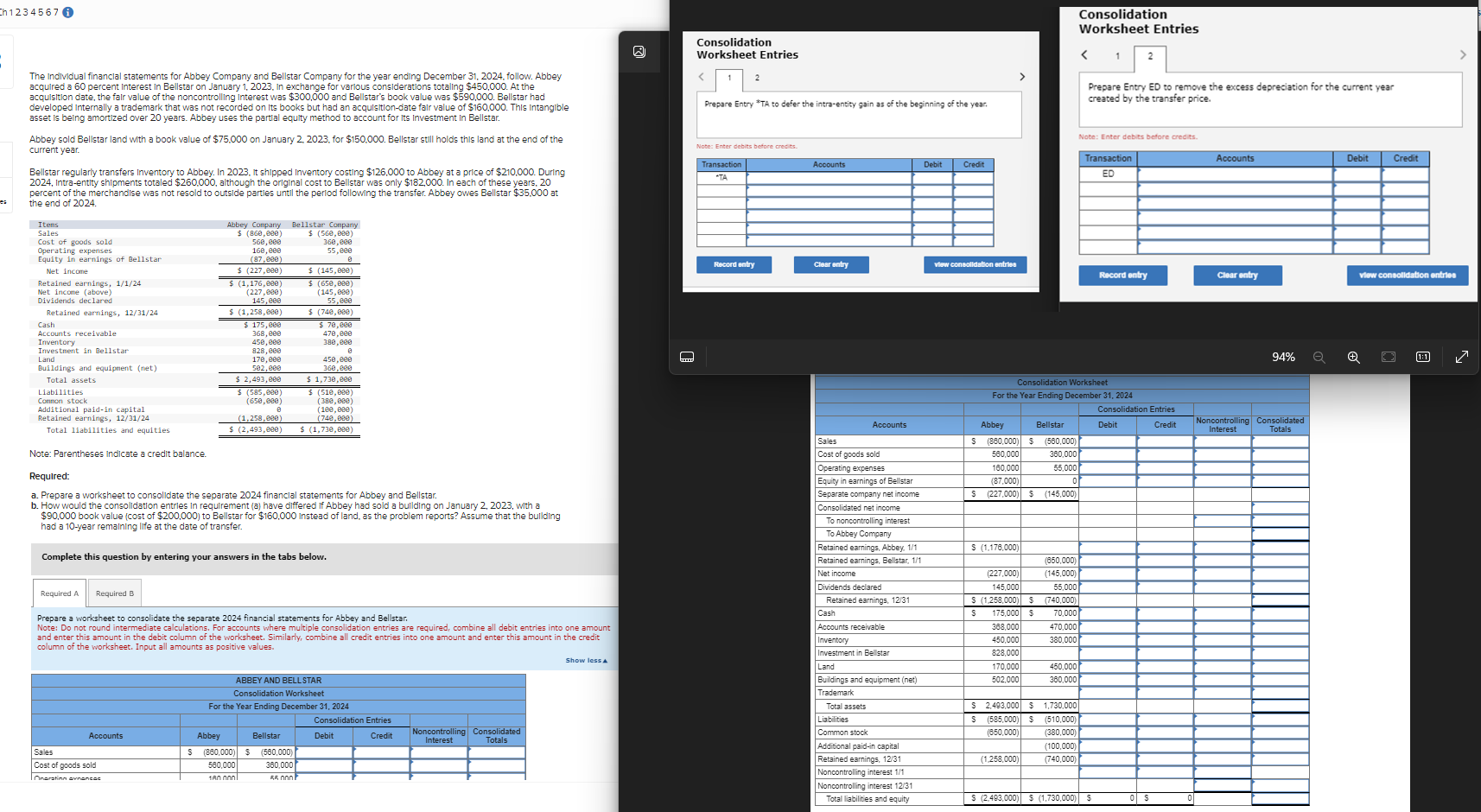Solved The individual financial statements for Abbey Company | Chegg.com