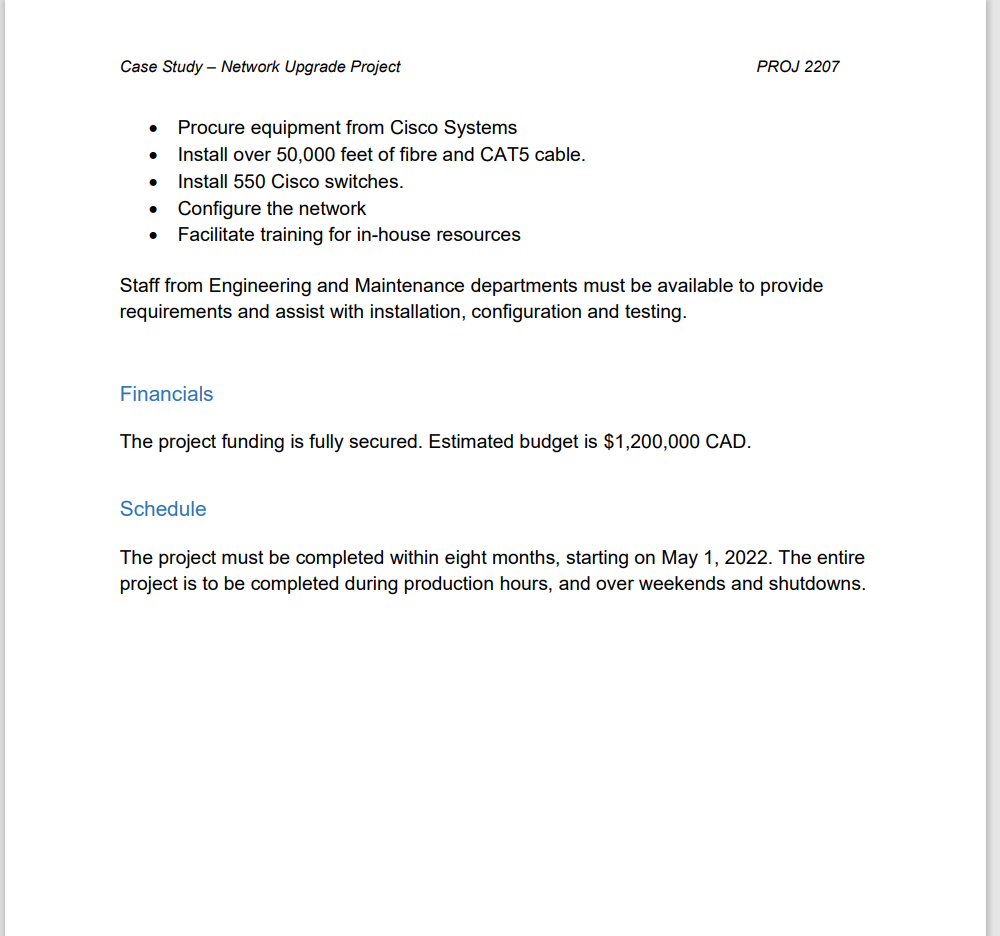 Solved Network Upgrade - Project Overview Company XYZ Inc. | Chegg.com