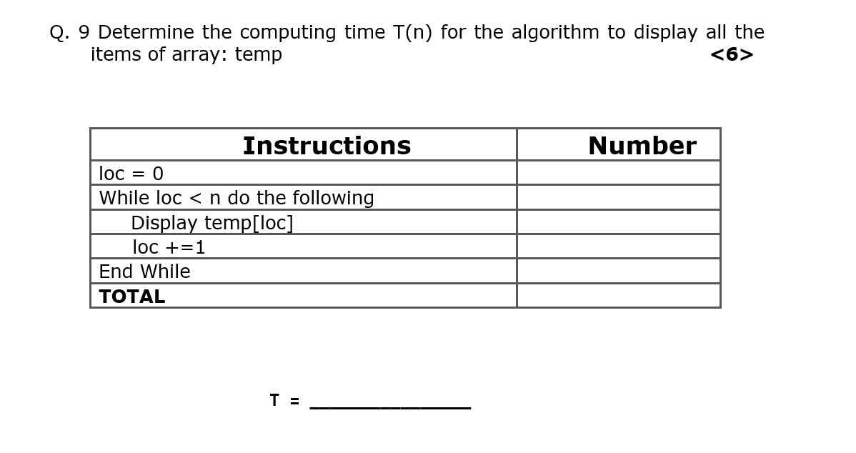 Solved Q. 9 Determine the computing time T(n) for the | Chegg.com