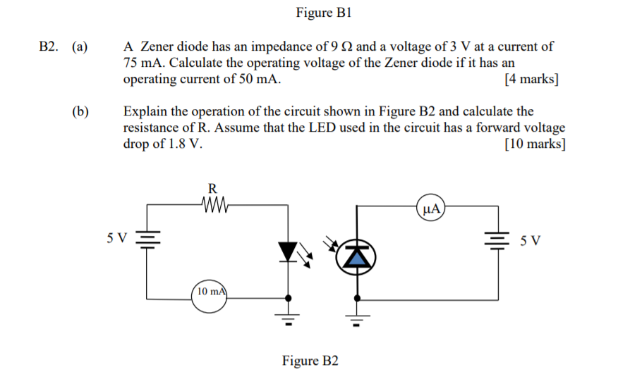 Solved Figure B1 B2. (a) A Zener diode has an impedance of 9 | Chegg.com