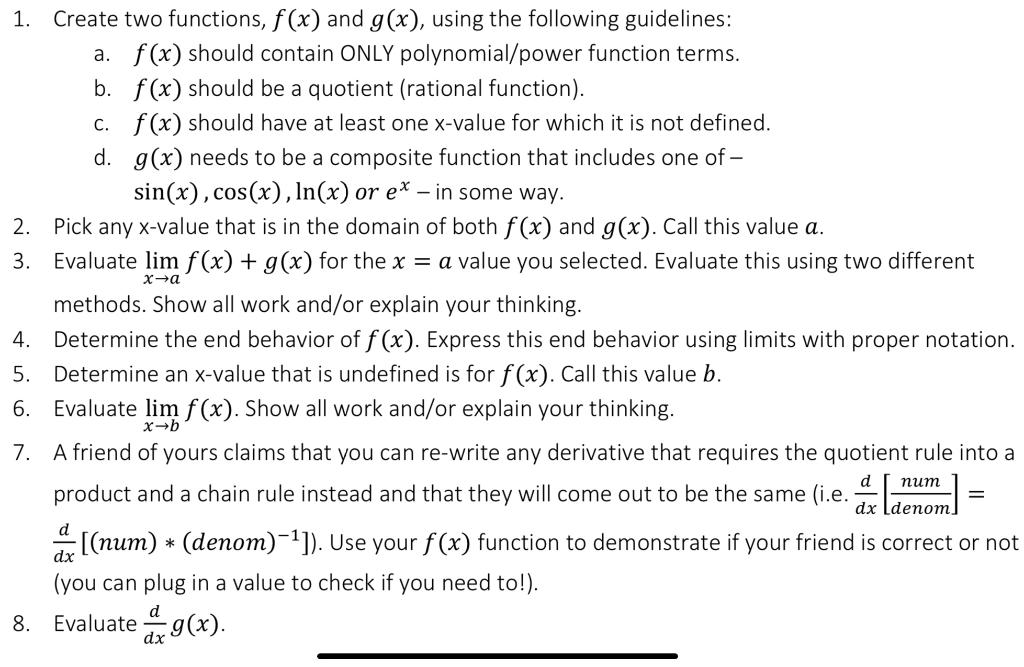 Solved 1. Create two functions, f(x) and g(x), using the | Chegg.com