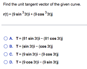 Solved Find the unit tangent vector of the given curve. | Chegg.com