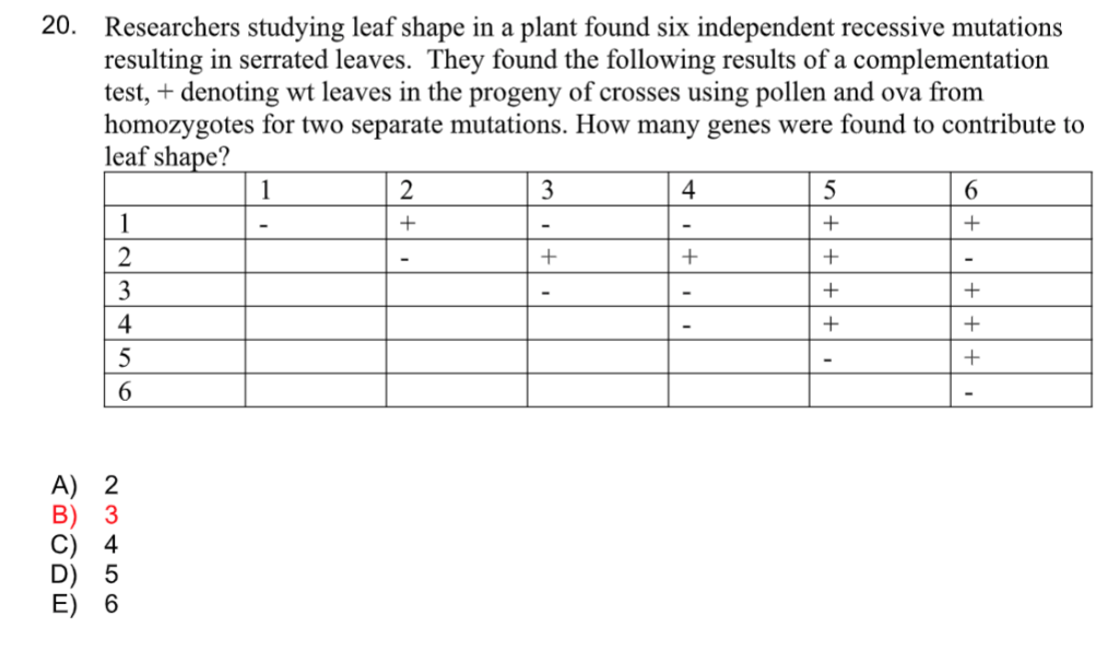 Solved 20. Researchers studying leaf shape in a plant found | Chegg.com