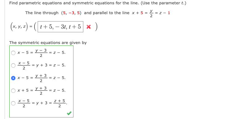 Solved Find parametric equations and symmetric equations for | Chegg.com