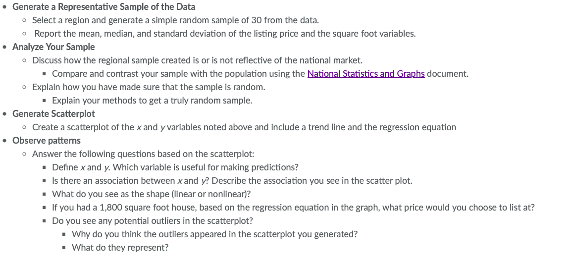Solved O • Generate a Representative Sample of the Data o | Chegg.com