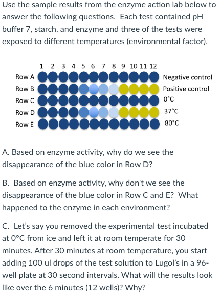 Solved Use the sample results from the enzyme action lab | Chegg.com