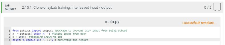 Solved LAB ACTIVITY 2.15.1: Clone of zyLab training: | Chegg.com
