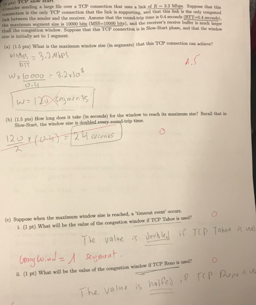 5 pts) TCP slow stat Consider sending a large file | Chegg.com