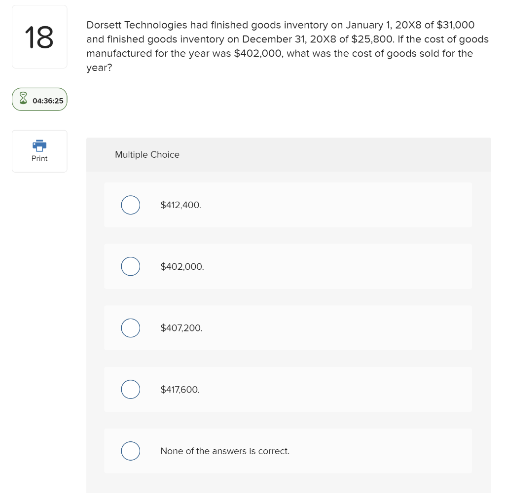 Solved Dorsett Technologies Had Finished Goods Inventory On Chegg