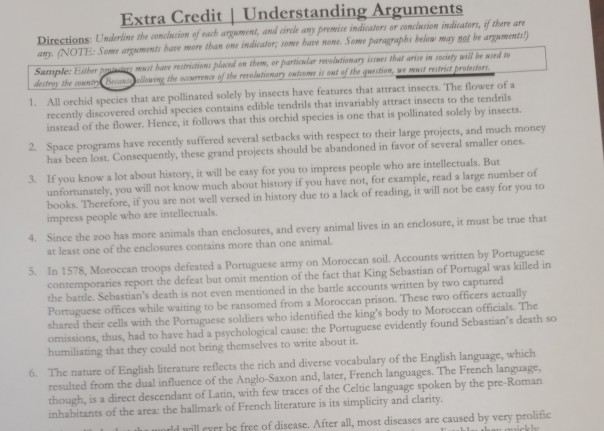 Solved Extra Credit Understanding Arguments Directions: | Chegg.com