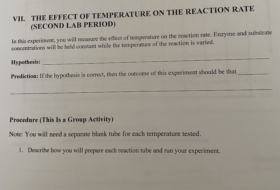 VII. THE EFFECT OF TEMPERATURE ON THE REACTION RATE | Chegg.com