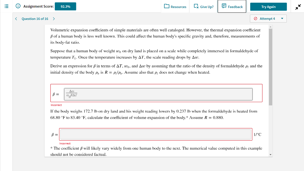 Solved Assignment Score: 92.3% Resources C Give Up? Feedback | Chegg.com