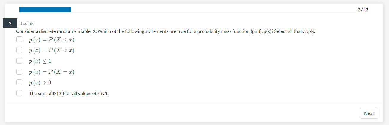 Solved Consider a discrete random variable, X. Which of the | Chegg.com
