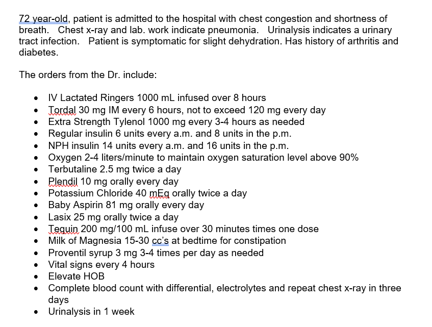 Solved 72 year-old, patient is admitted to the hospital with | Chegg.com