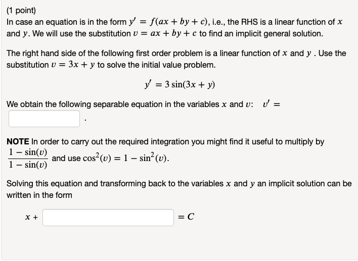 Solved (1 point) In case an equation is in the form y' = | Chegg.com