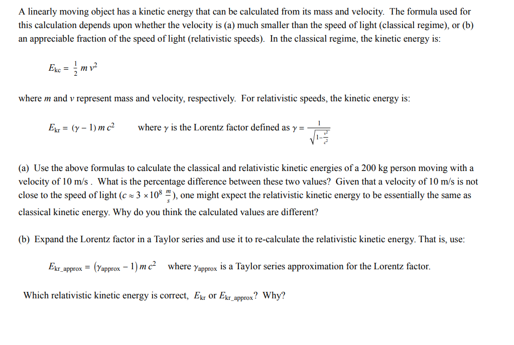 Solved A linearly moving object has a kinetic energy that | Chegg.com