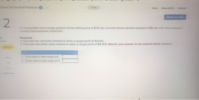 Solved Chapter 05 Pre-Built Problems Help Save & Exit Submit | Chegg.com