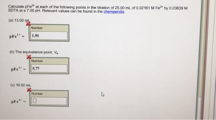 Solved Calculate pFe? at each of the following points in the | Chegg.com