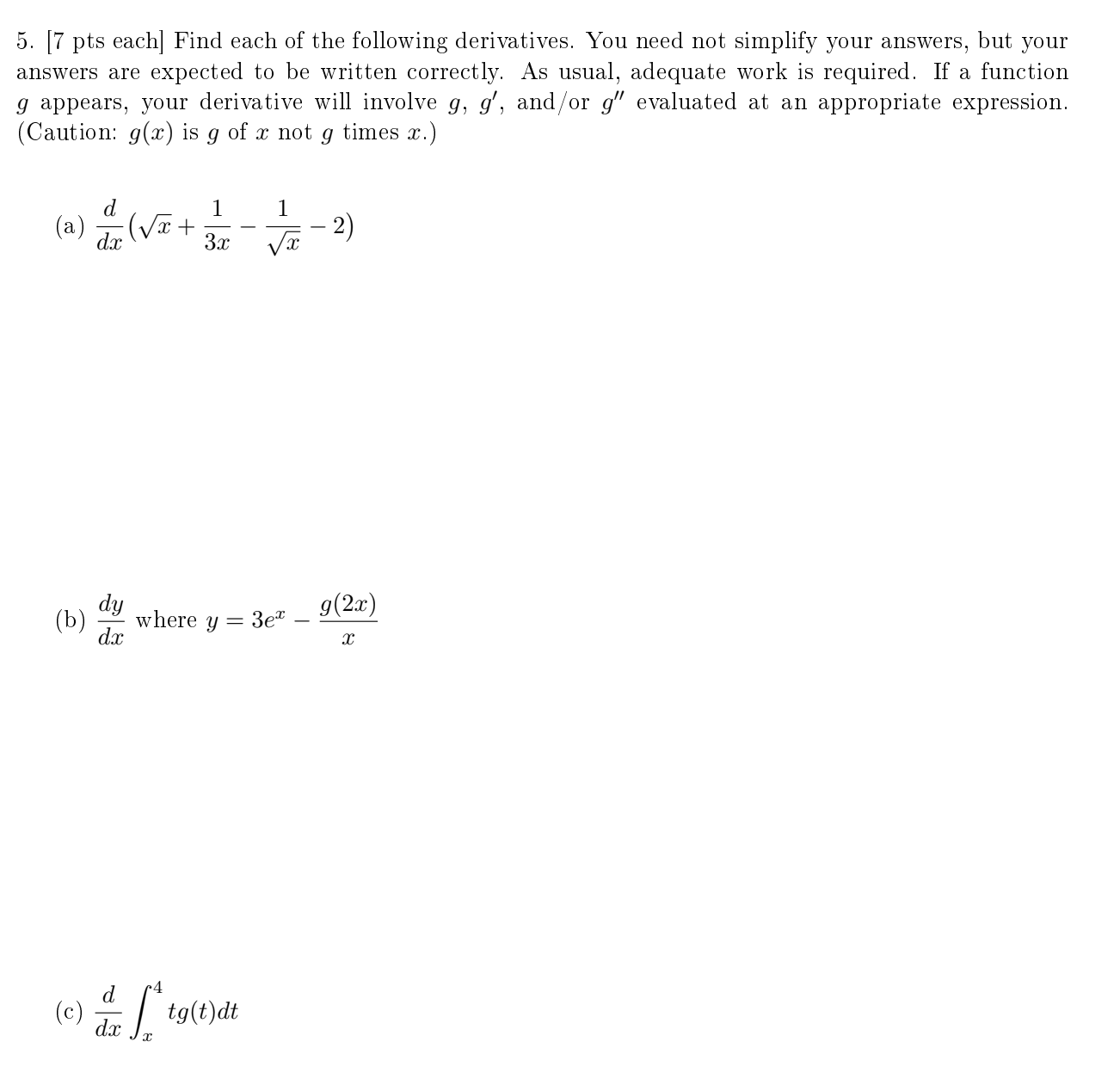 Solved 5. [7 pts each] Find each of the following | Chegg.com
