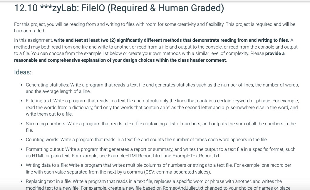 Solved For this project, you will be reading from and | Chegg.com