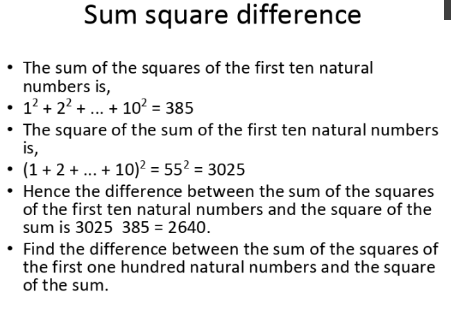 Solved Sum square difference The sum of the squares of the | Chegg.com