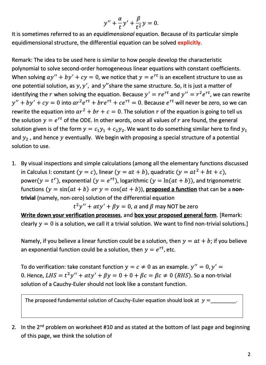 A second-order Euler equation (also known as a | Chegg.com