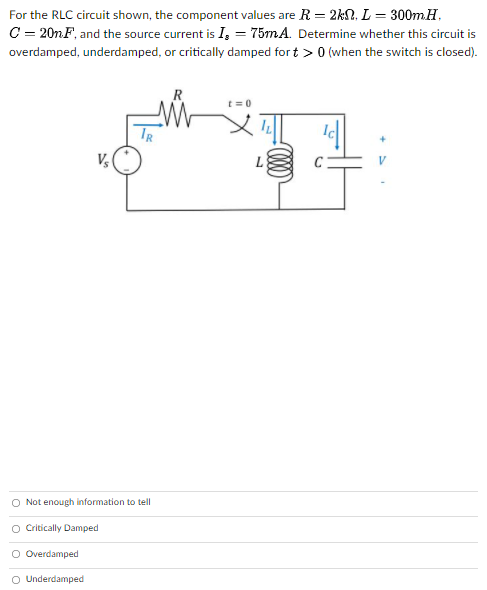 Solved For the RLC circuit shown, the component values are | Chegg.com