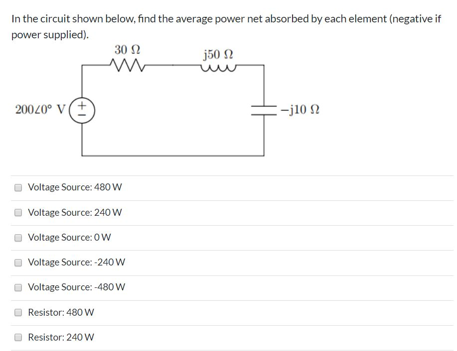 Solved In the circuit shown below, find the average power | Chegg.com