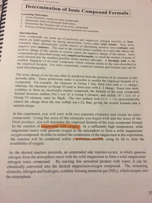 Solved CHEM 1211 Lab Manual Revised 05201s Mole of oxygen in | Chegg.com