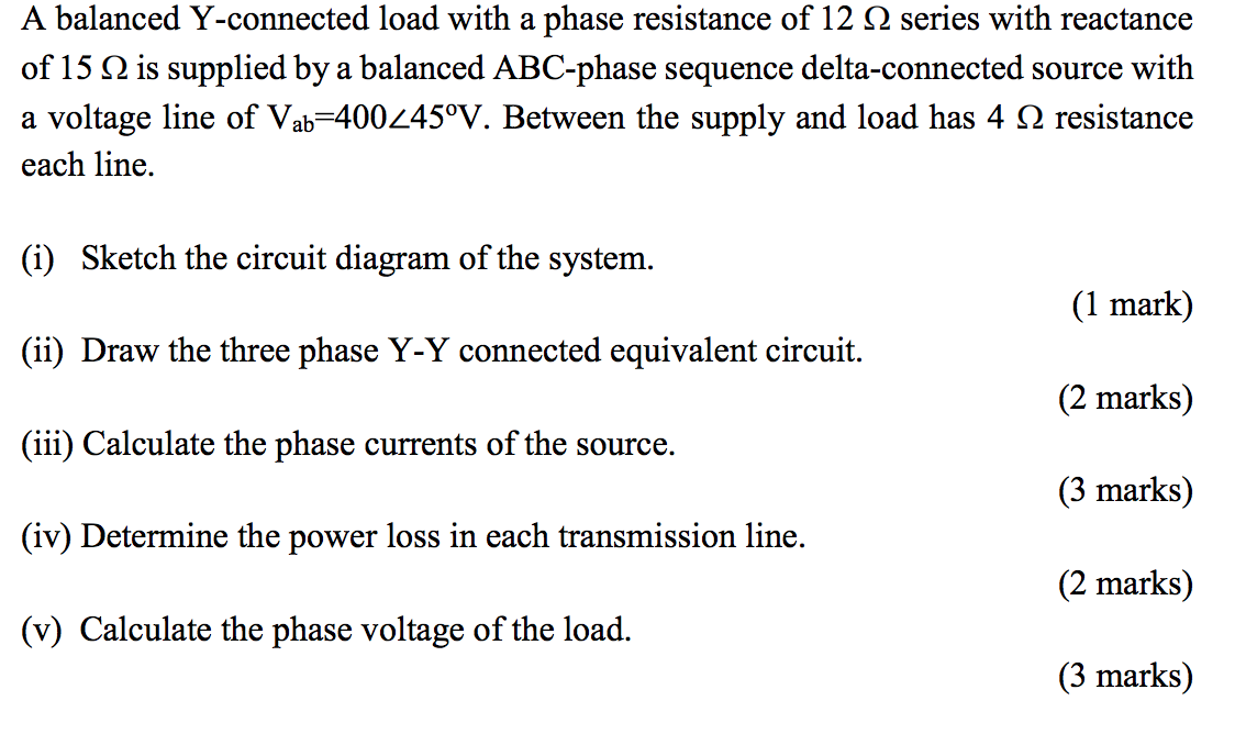 Solved A balanced Y-connected load with a phase resistance | Chegg.com