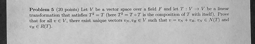 Solved Problem 5 (20 points) Let V be a vector space over a | Chegg.com