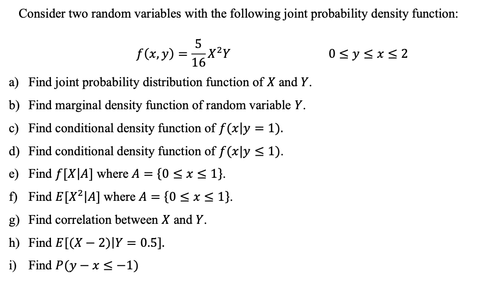Solved Consider Two Random Variables With The Following