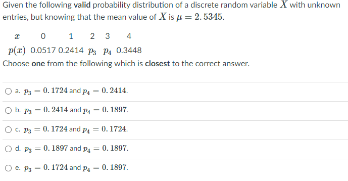 Solved Given the following valid probability distribution of | Chegg.com