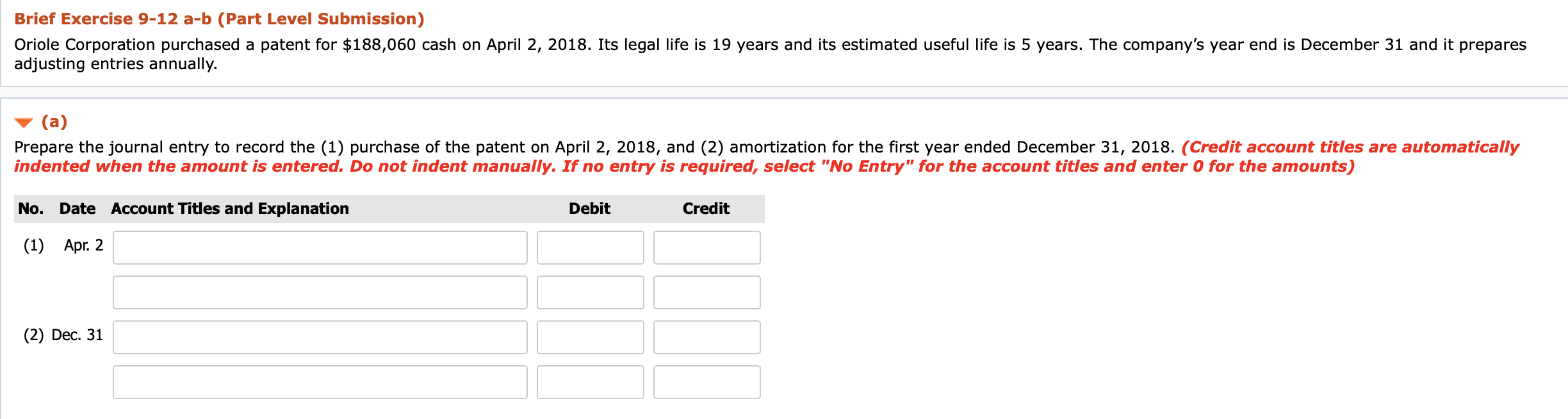 Solved Brief Exercise 9-12 a-b (Part Level Submission) | Chegg.com