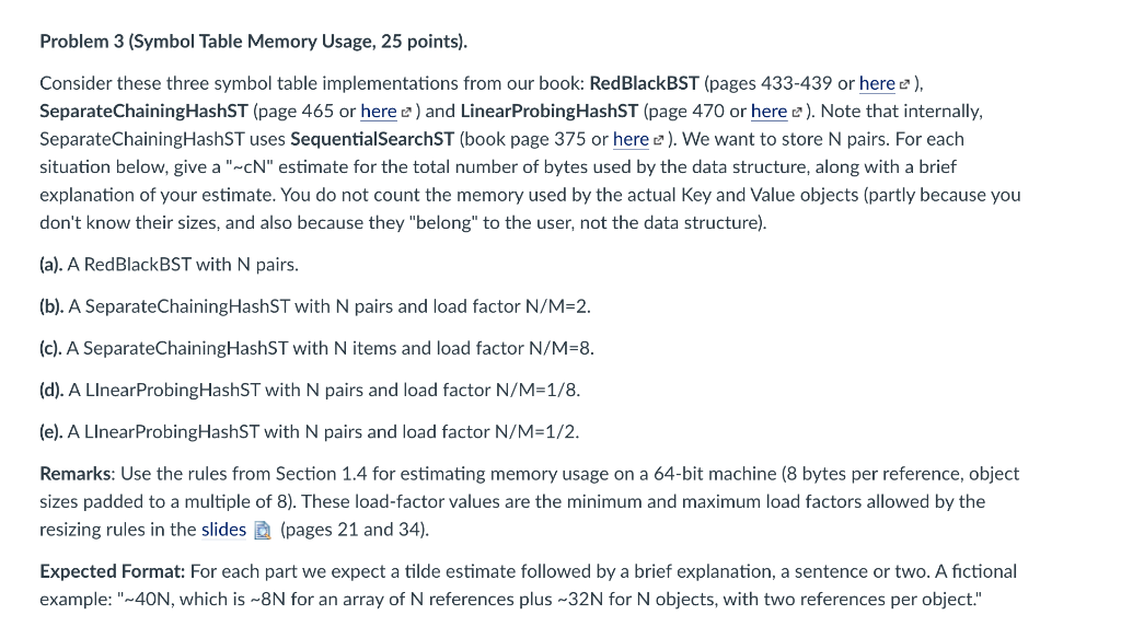Problem 3 (Symbol Table Memory Usage, 25 points). | Chegg.com