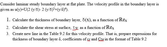 Solved Consider laminar steady boundary layer at flat plate. | Chegg.com