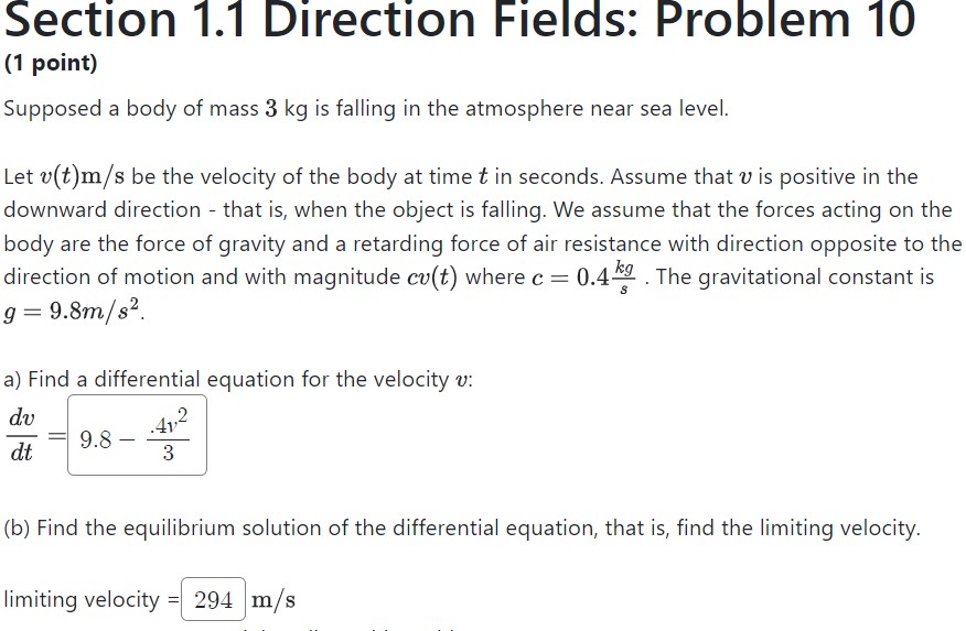 Solved Section 1 1 Direction Fields Problem 10 1 Point