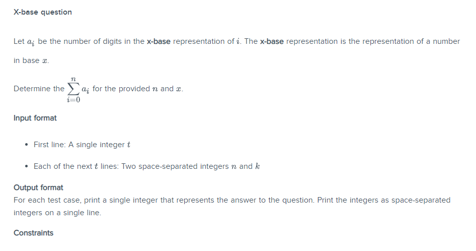 Solved X-base question Let a; be the number of digits in the | Chegg.com