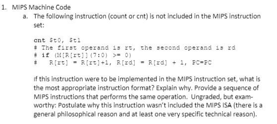 Solved 1. MIPS Machine Code a. The following instruction | Chegg.com