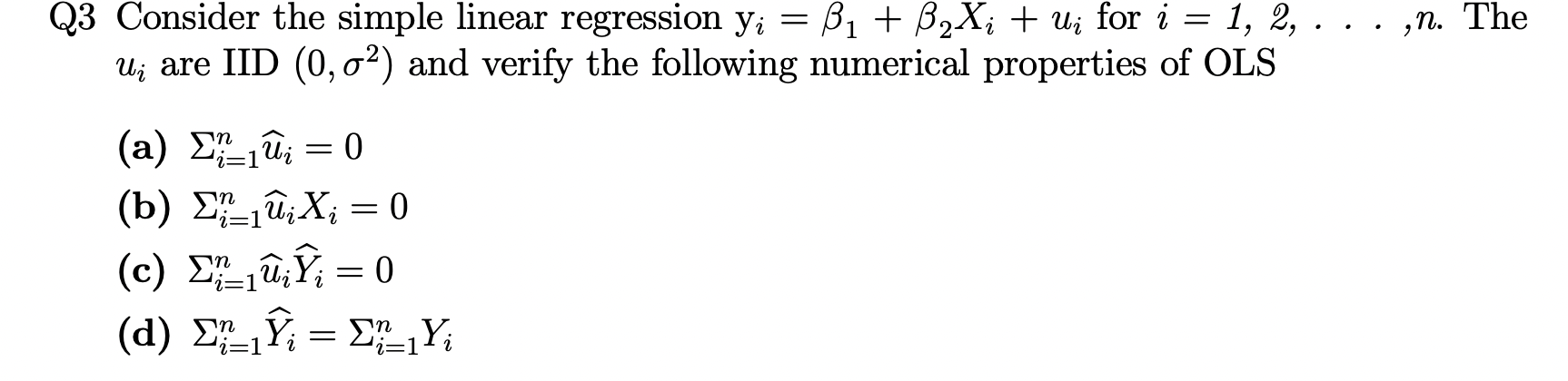 Solved Q3 Consider the simple linear regression | Chegg.com