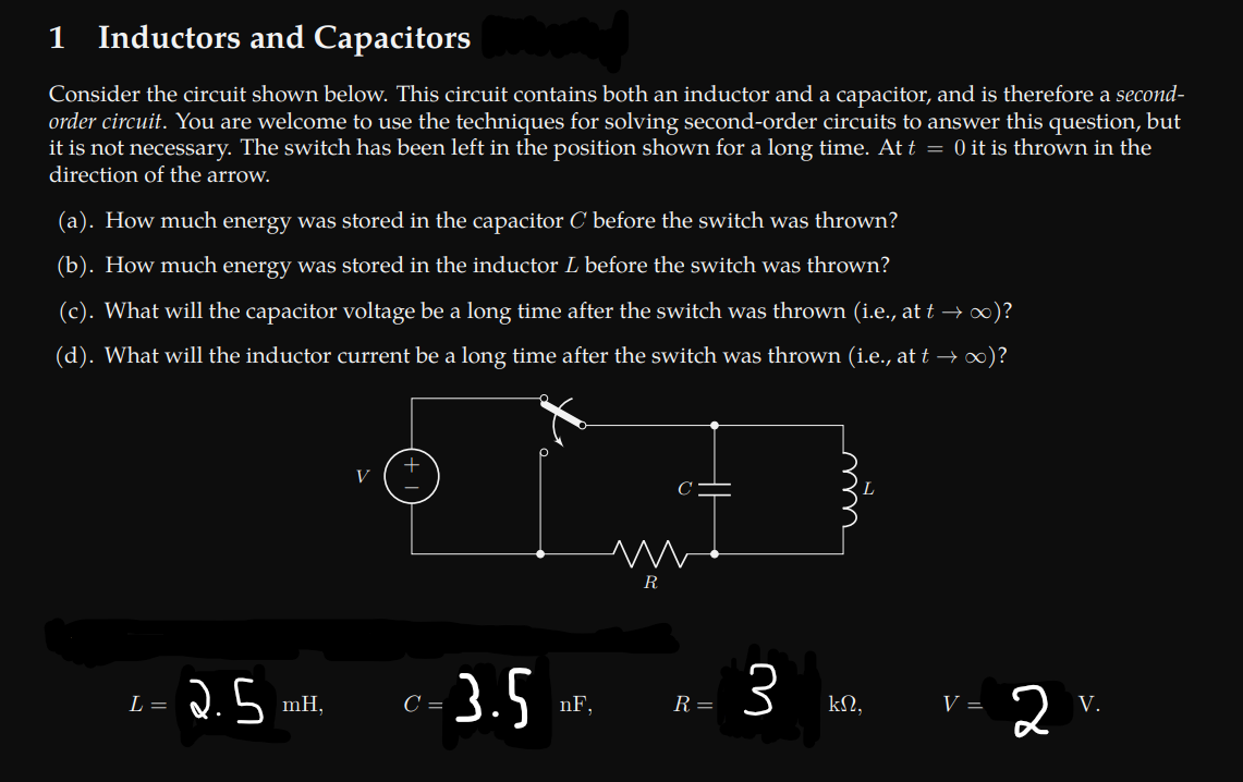 Solved 1 Inductors and Capacitors Consider the circuit shown | Chegg.com