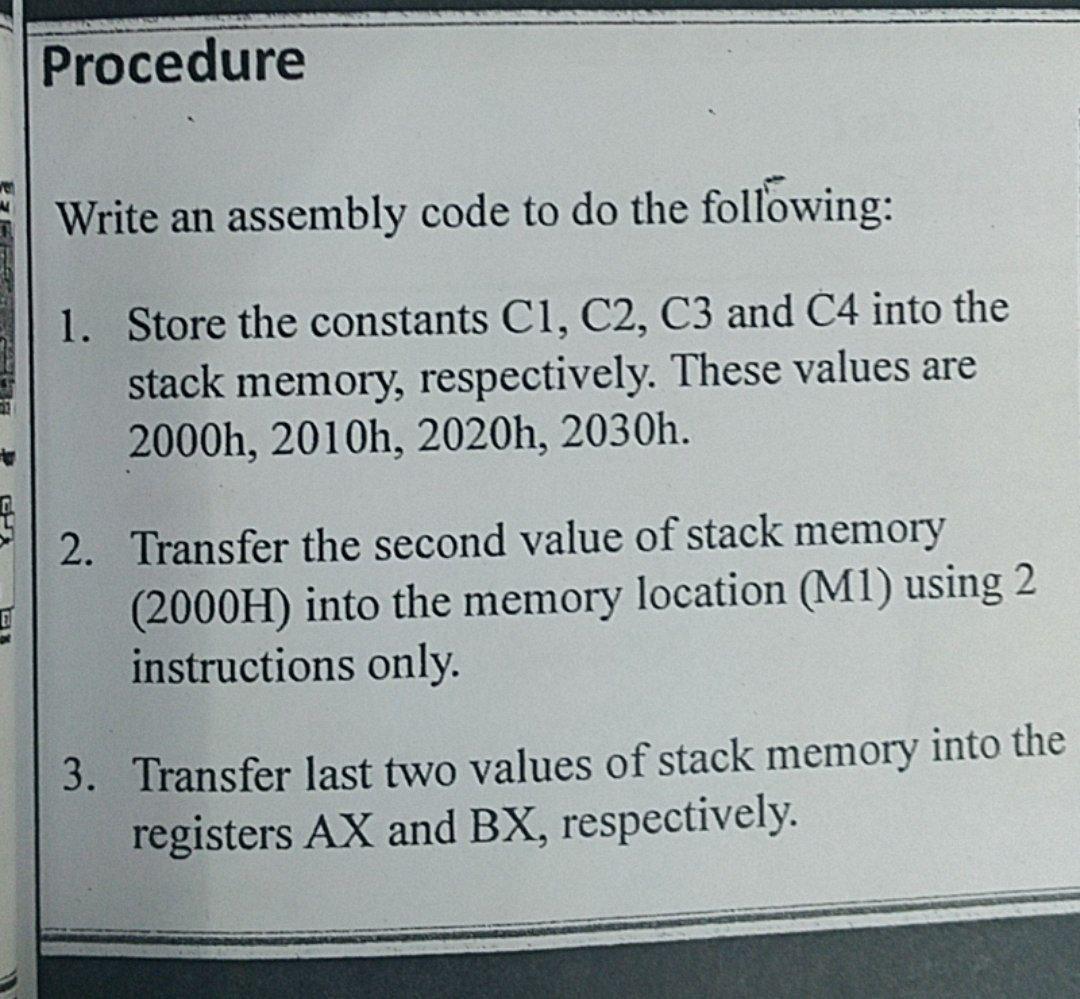 Solved Procedure Write an assembly code to do the following: | Chegg.com