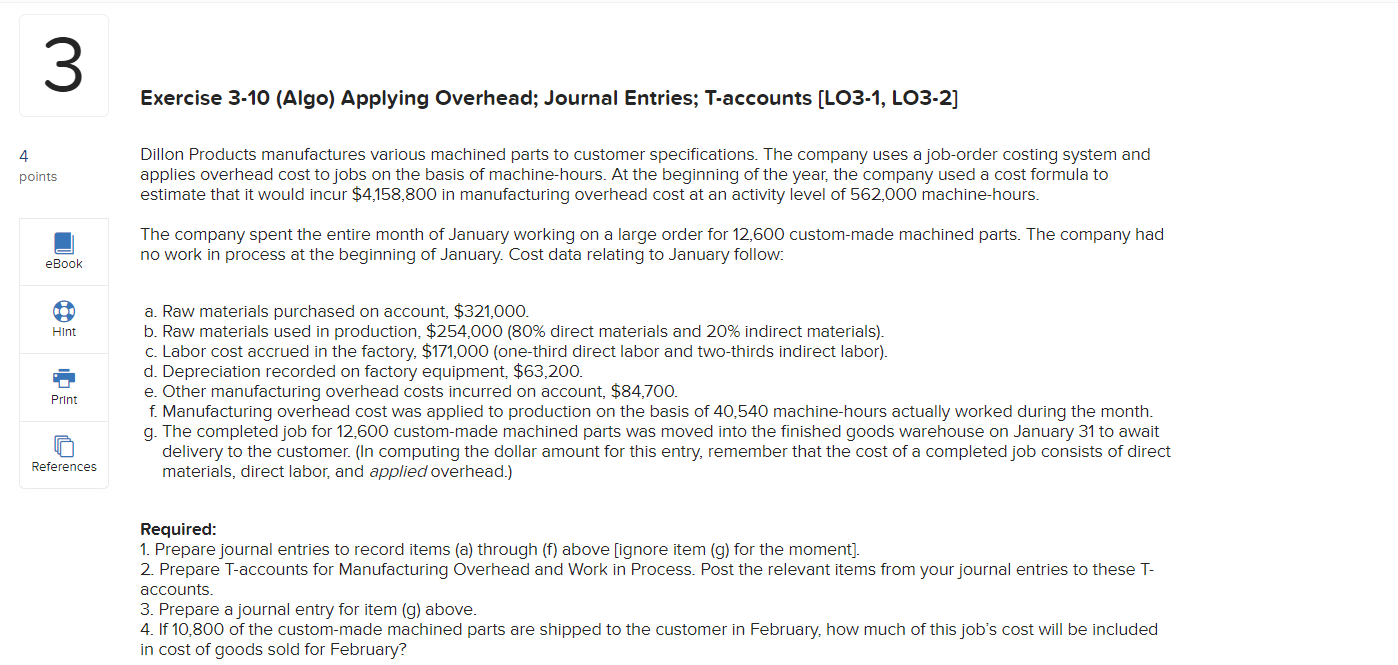 Solved Exercise 3-10 (Algo) Applying Overhead; Journal | Chegg.com