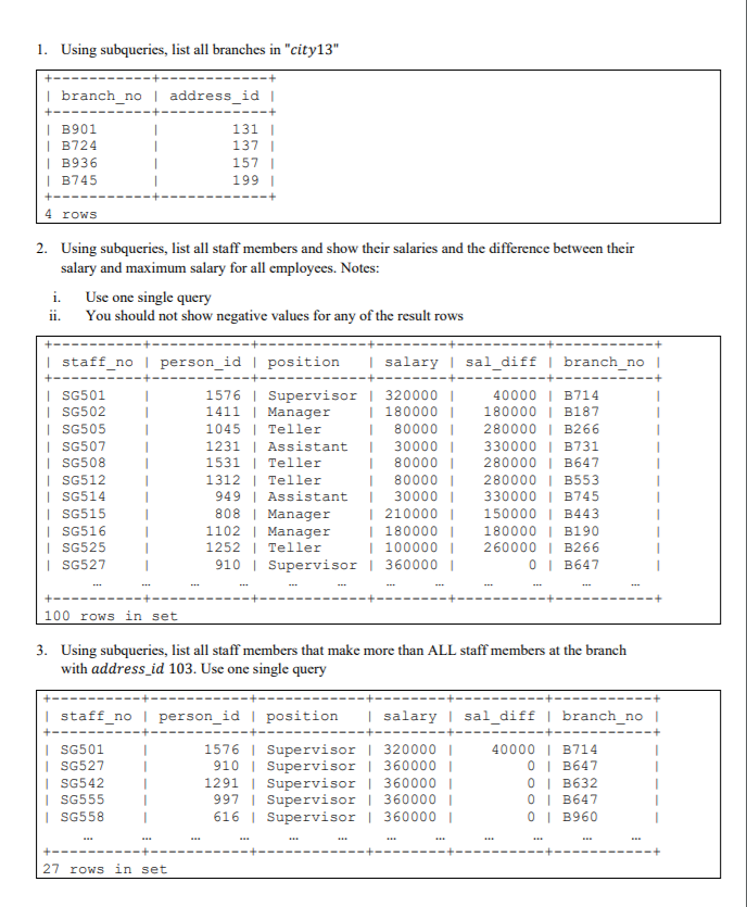 Solved 2.. Using subqueries, list all staff members and show | Chegg.com