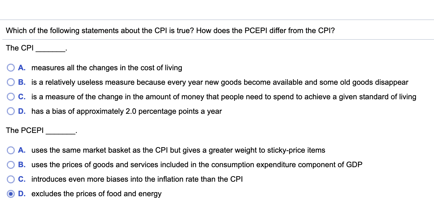 Solved Which of the following statements about the CPI is | Chegg.com