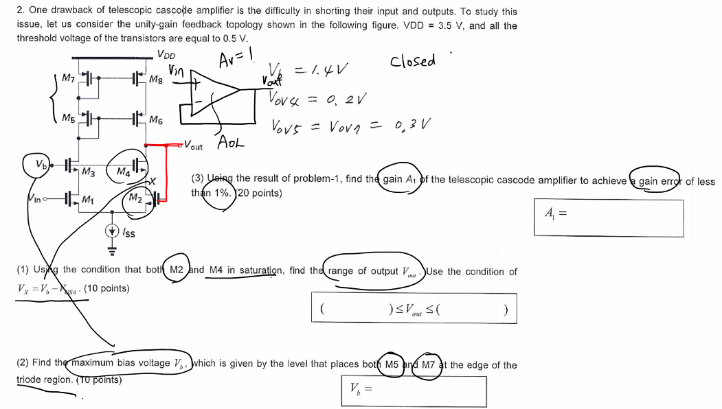 Solved 2. One drawback of telescopic cascode amplifier is | Chegg.com
